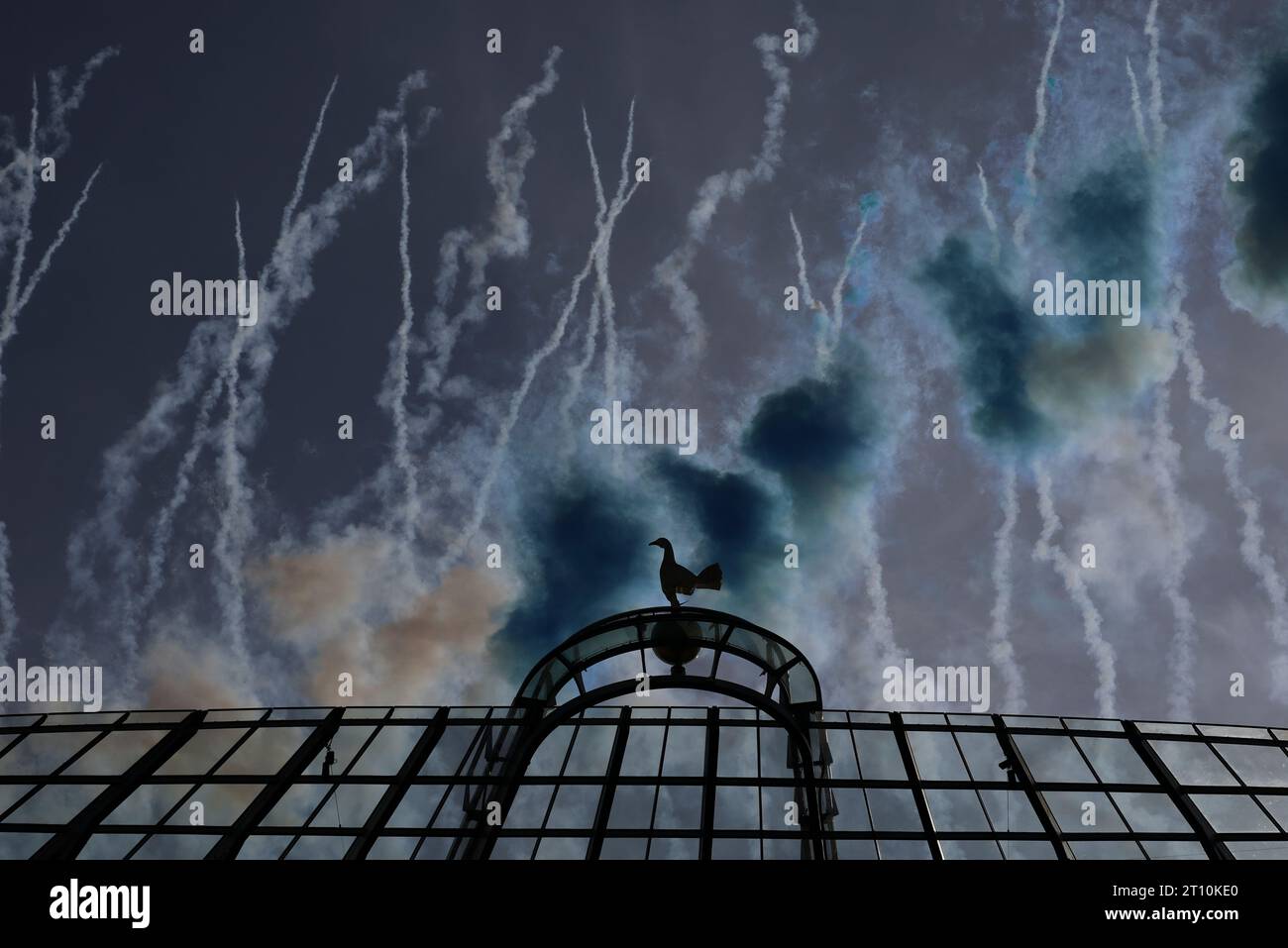 Pyrotechnics color the sky before an NFL football game between ...