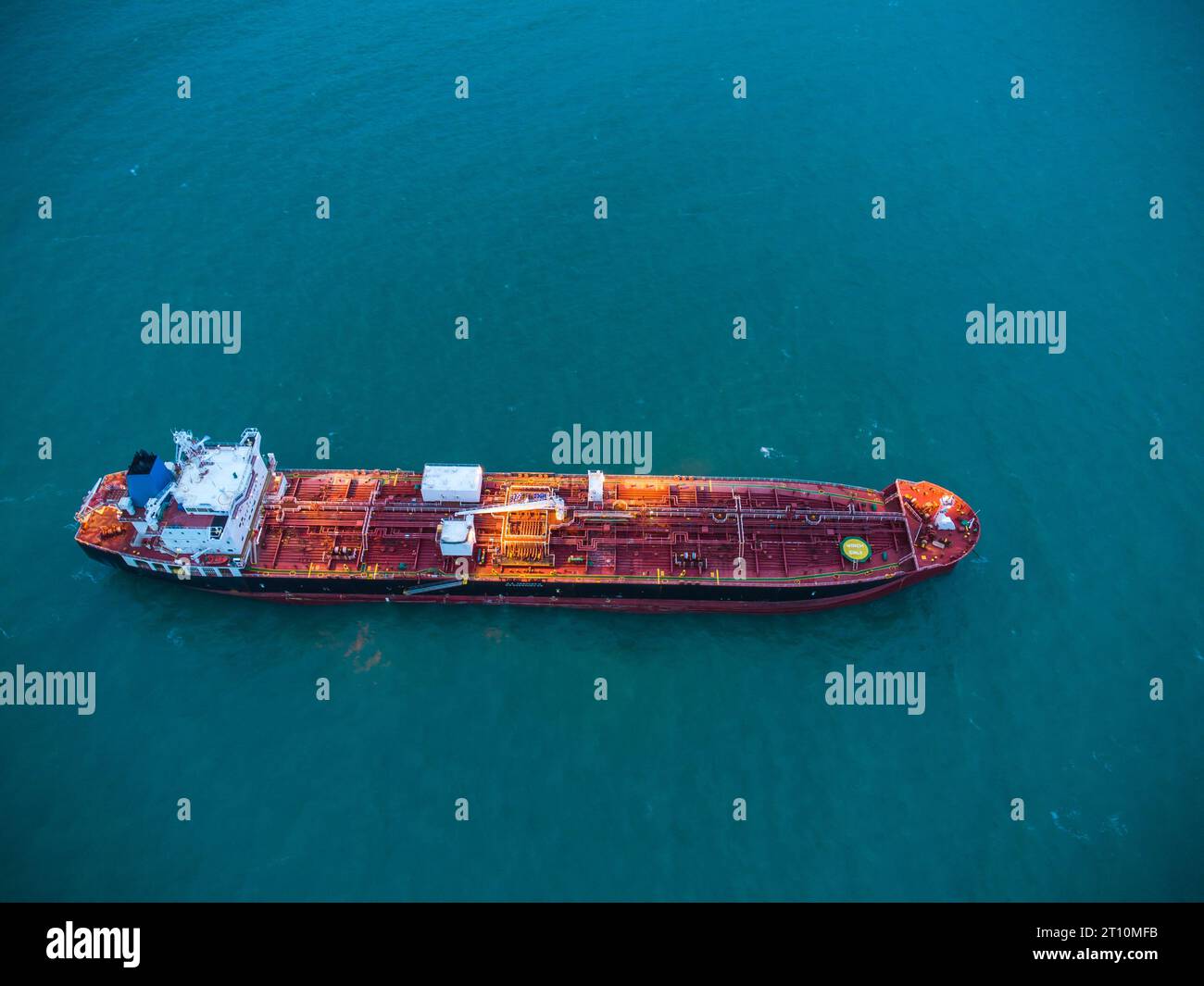 Aerial top view oil ship tanker carrier oil on the sea at sunrise Stock ...