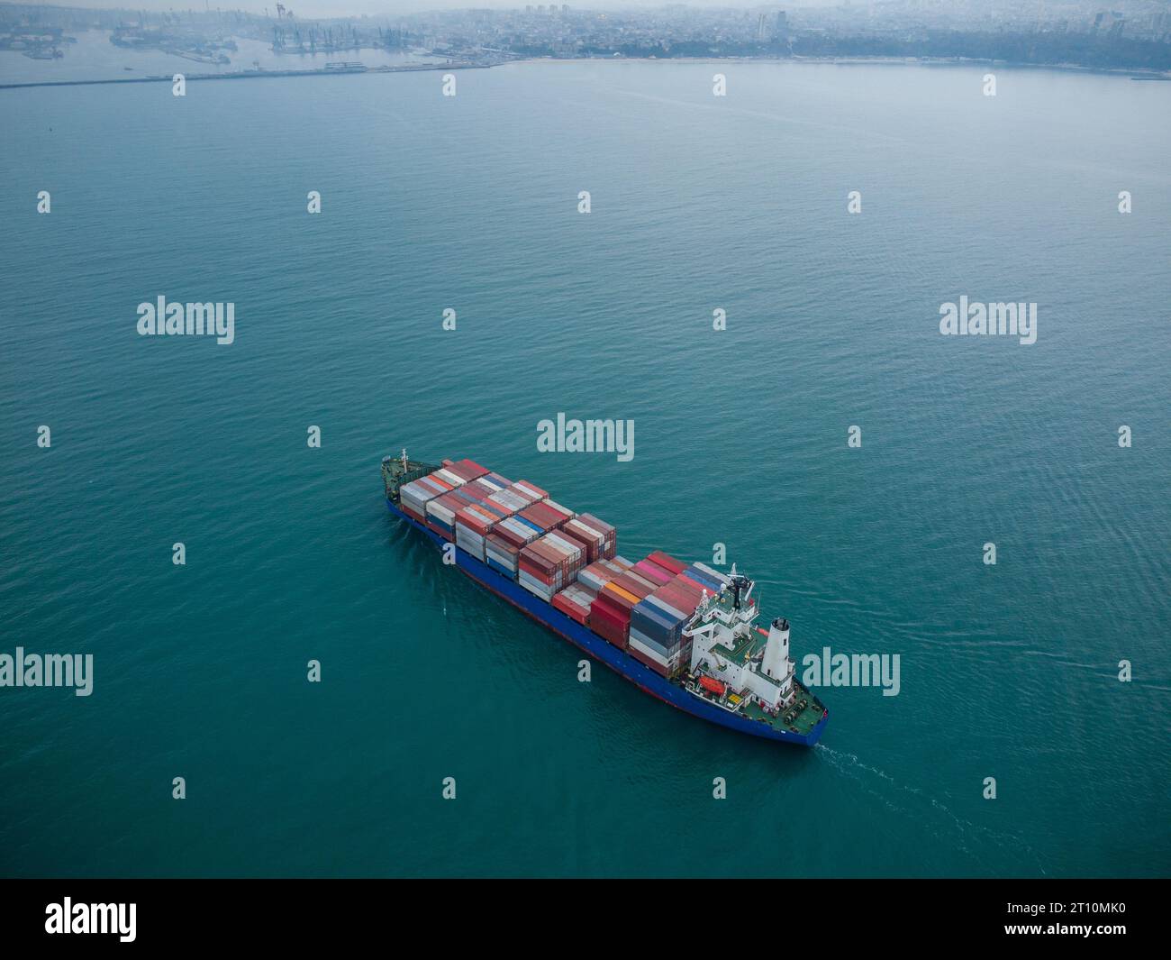 Aerial top view of cargo container ship in the sea Stock Photo - Alamy