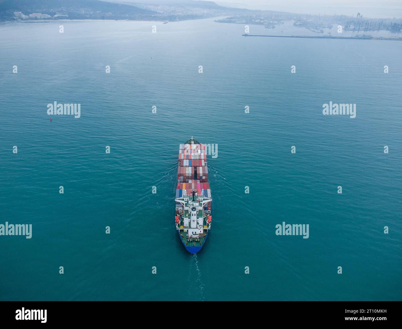 Aerial top view of cargo container ship in the sea Stock Photo - Alamy