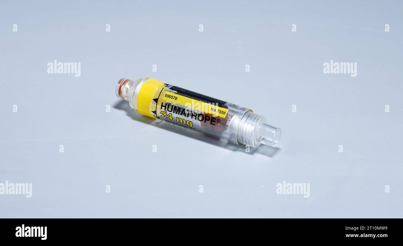 Madrid, Spain, 11-09-2022 vial of human growth hormone, trade name ...