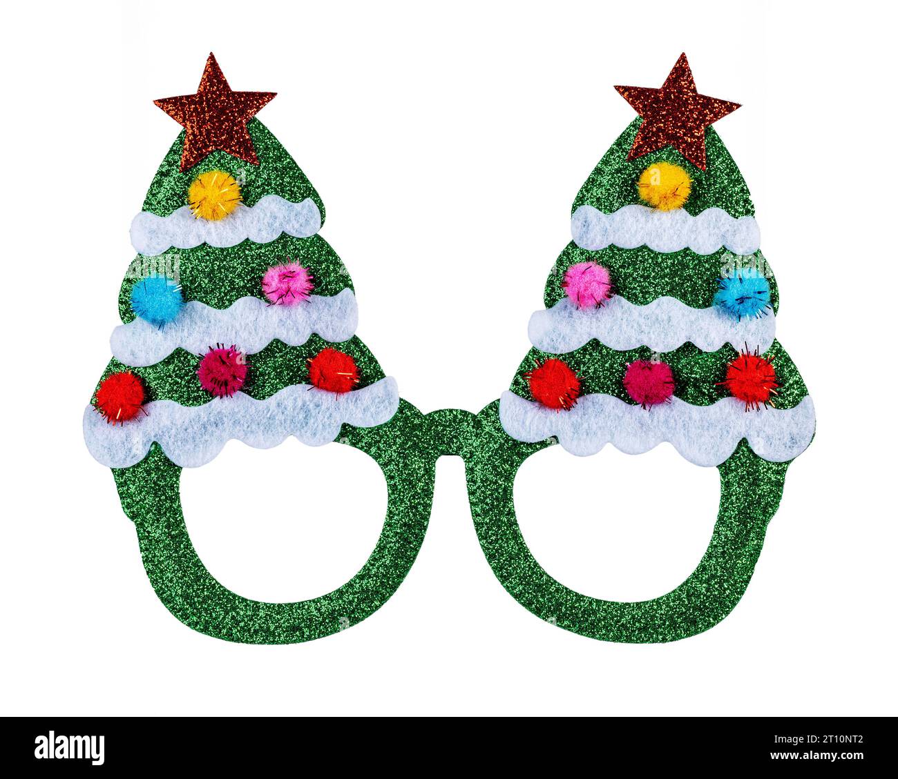 Funny Christmas theme party glasses. Front view, isolated on a solid ...