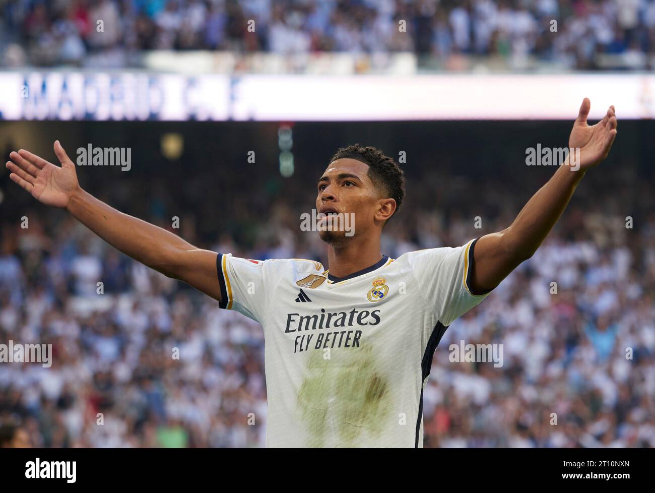 Jude Bellingham (ENG), Real Madrid midfielder, celebrating a goal ...