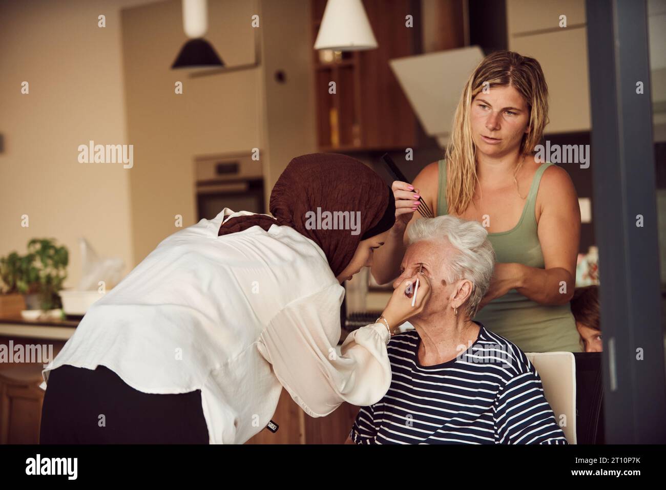 In this heartwarming real-life scene, a girl in a hijab and her sister ...