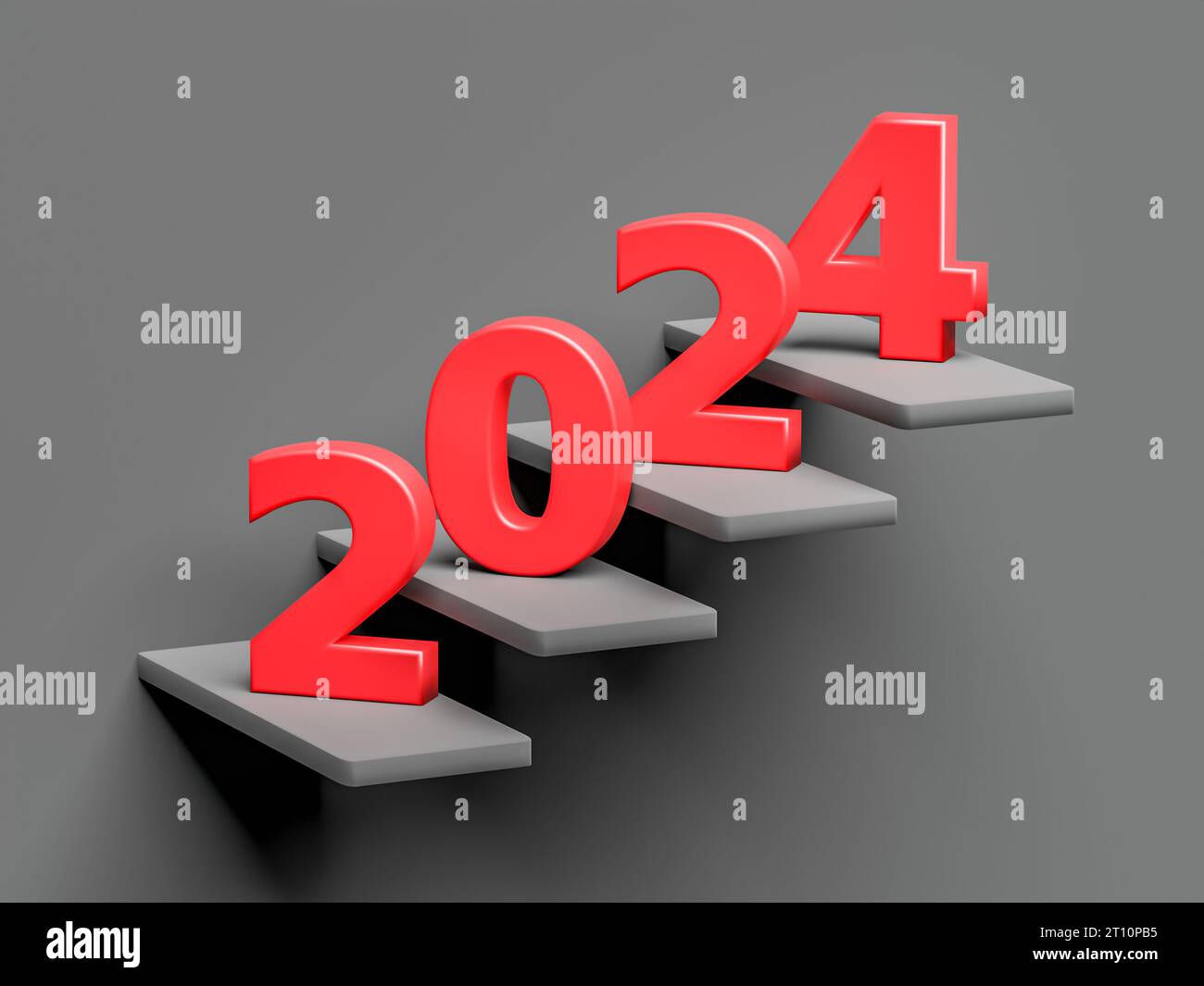 New year concept. Red number 2024 on steps. 3d rendering Stock Photo ...