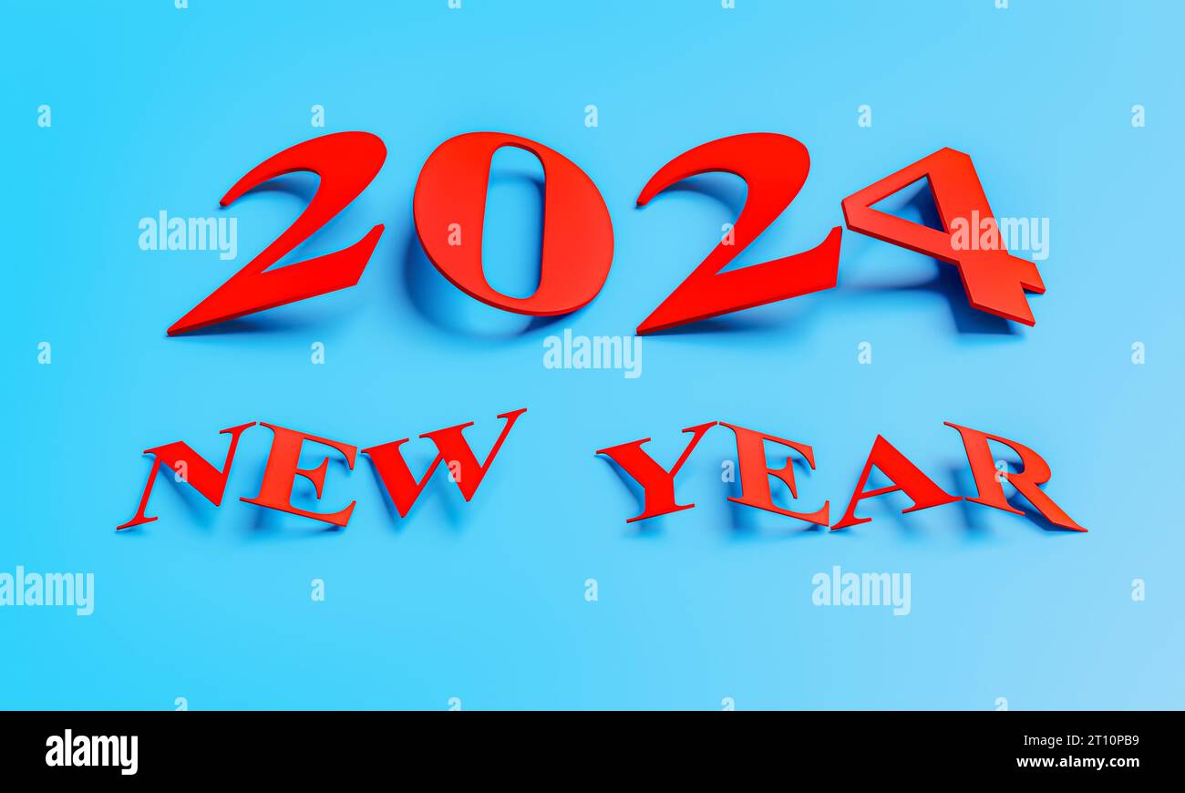 New year concept. Red slanted numbers 2024 on blue background. 3d ...