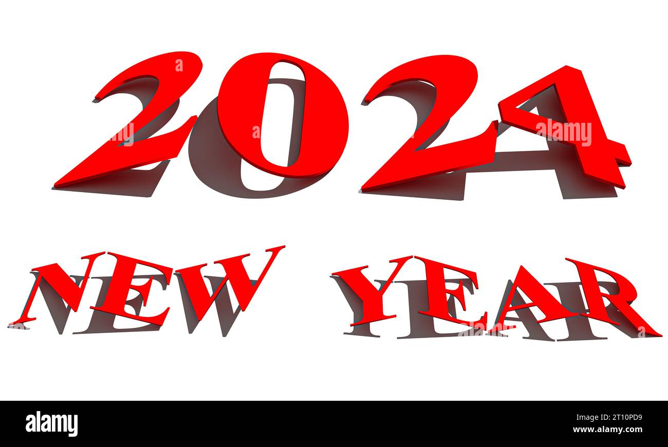 New year concept. Red slanted numbers 2024 isolated on white. 3d ...