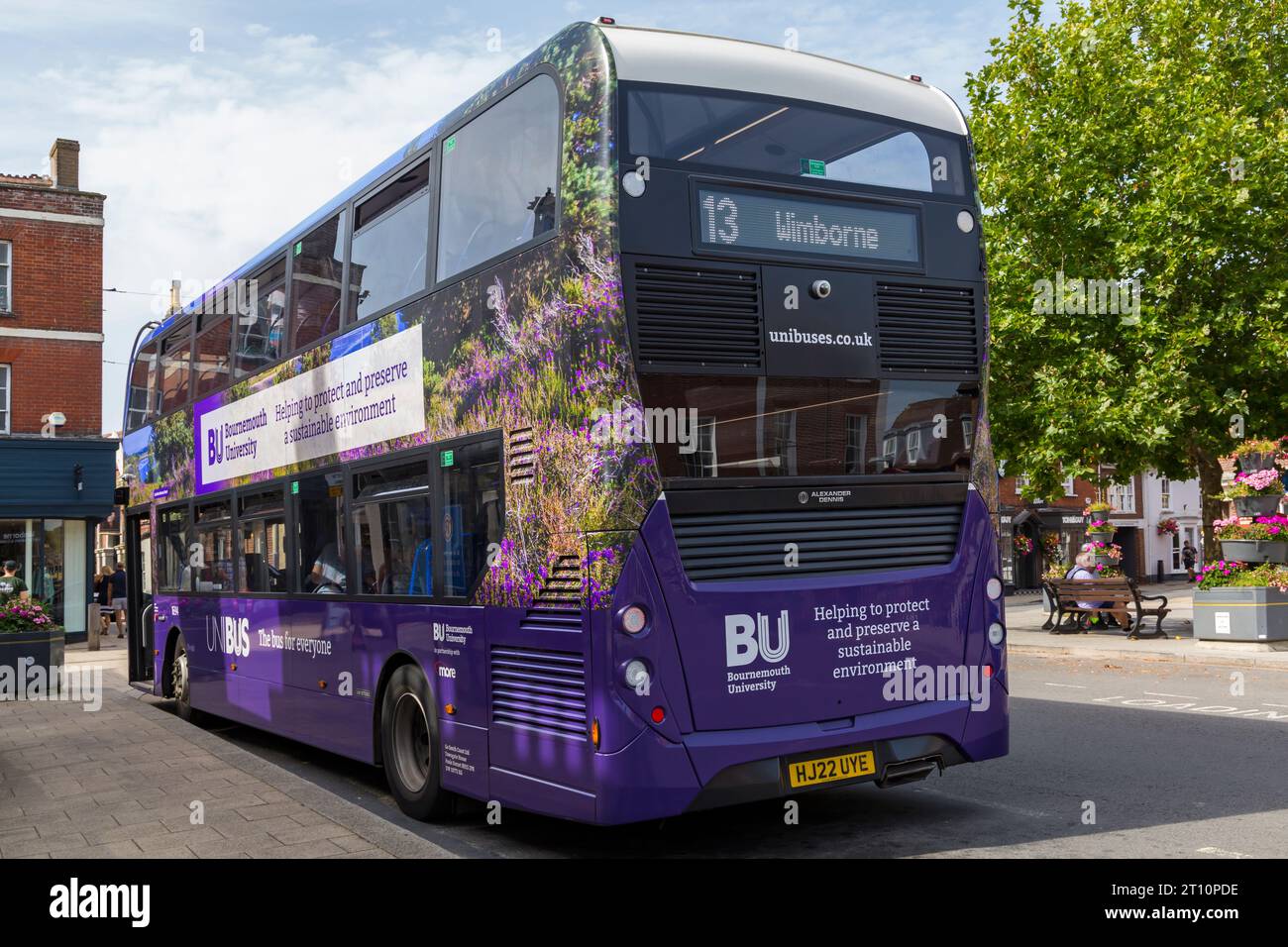 BU Bournemouth University double decker bus stopped at Wimborne, Dorset ...