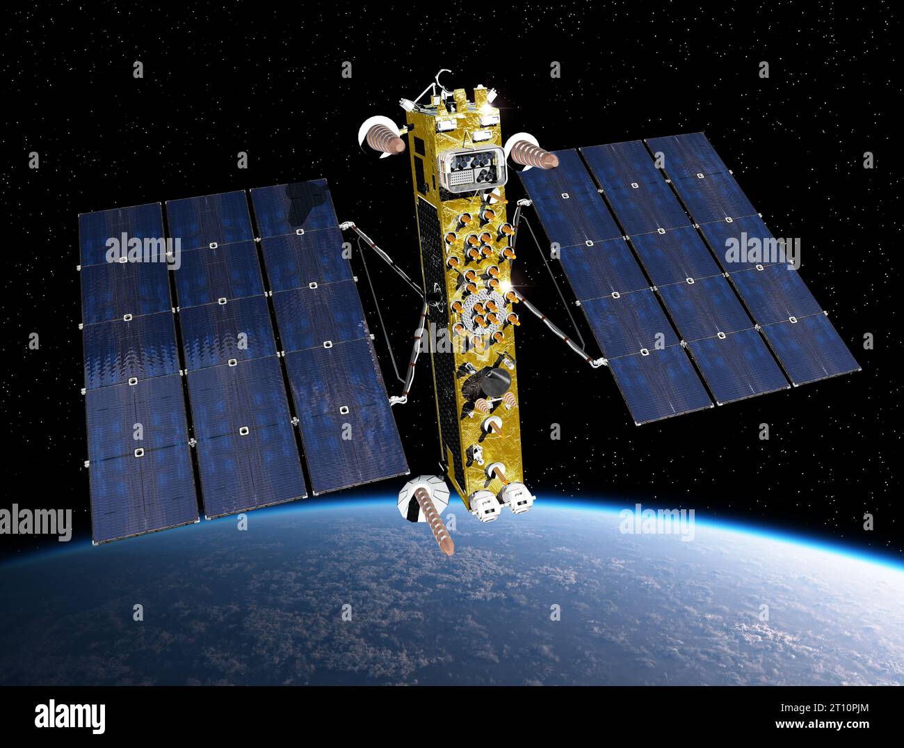 Modern navigation satellite satellite at the Earth orbit. 3d rendering ...