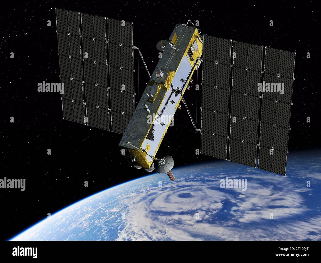 Modern navigation satellite satellite at the Earth orbit. 3d rendering ...