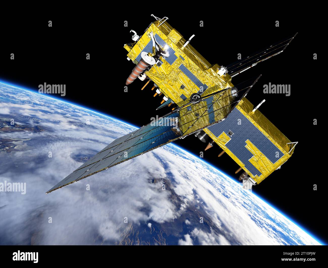 Modern navigation satellite satellite at the Earth orbit. 3d rendering ...
