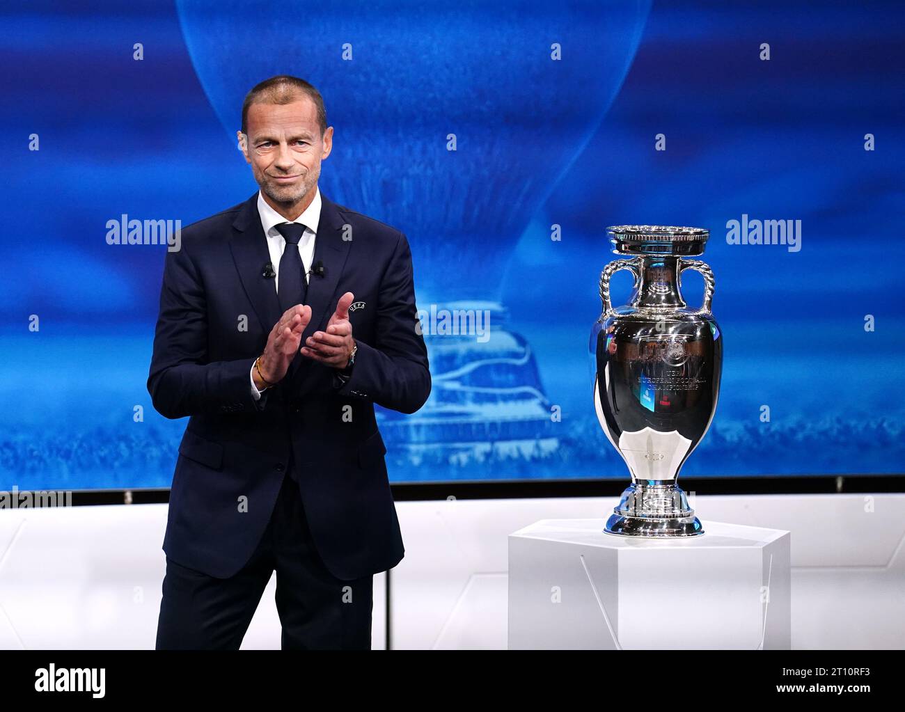 UEFA president Aleksander Ceferin stands next the the European ...