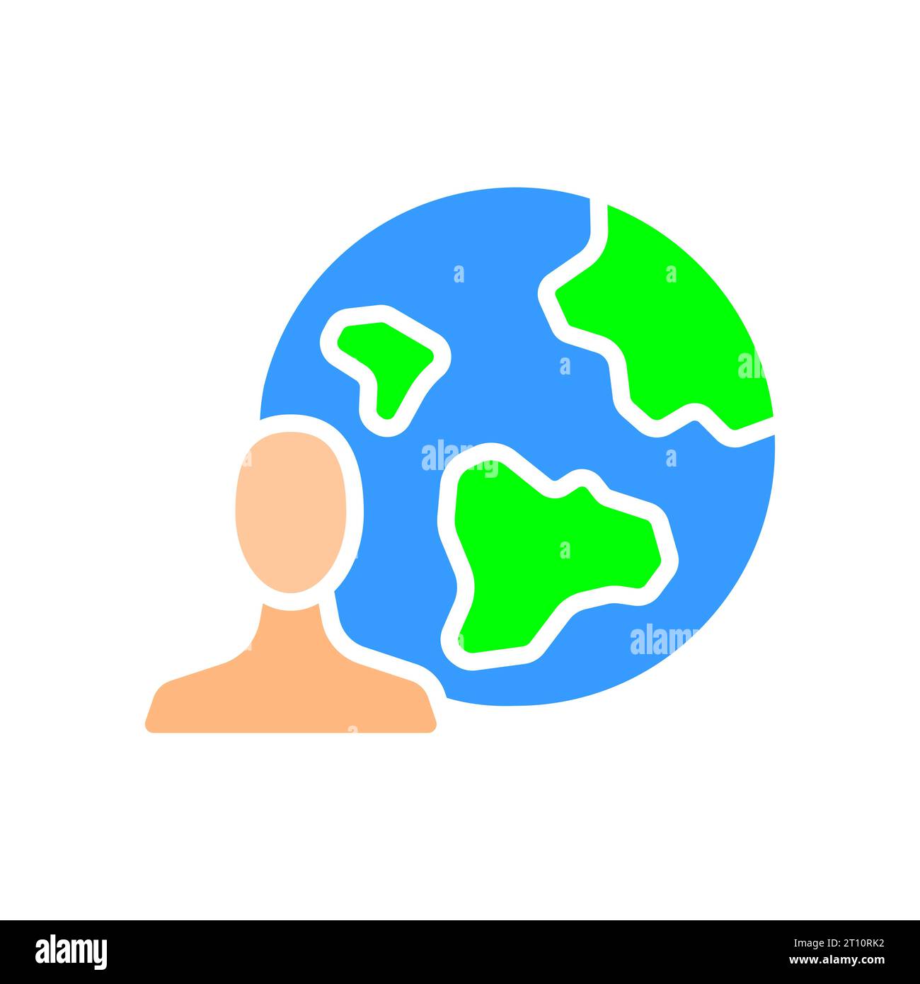 Man with globe line icon. Geography, study, science, continent, country ...