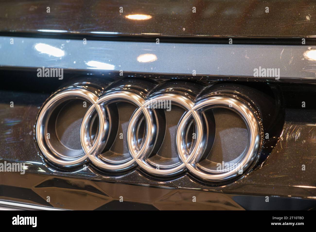 Audi electric car logo emblem close up Stock Photo - Alamy