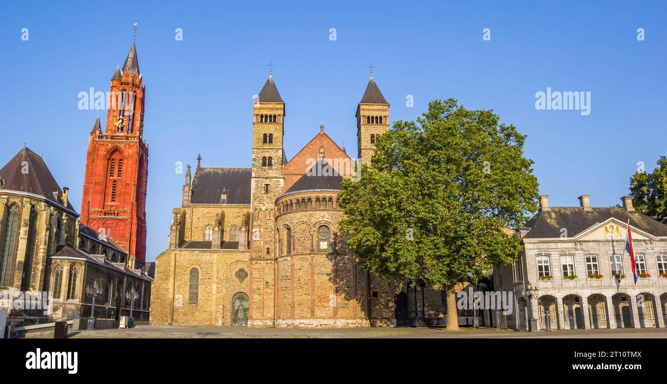 Panorama of historic buildings at tthe Vrijthof square in Maastricht ...
