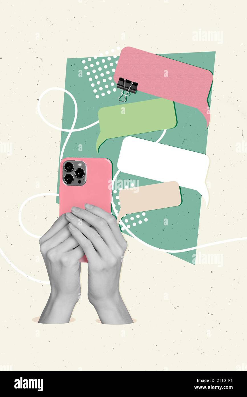 Vertical creative composite artwork 3d photo collage of arms holding ...