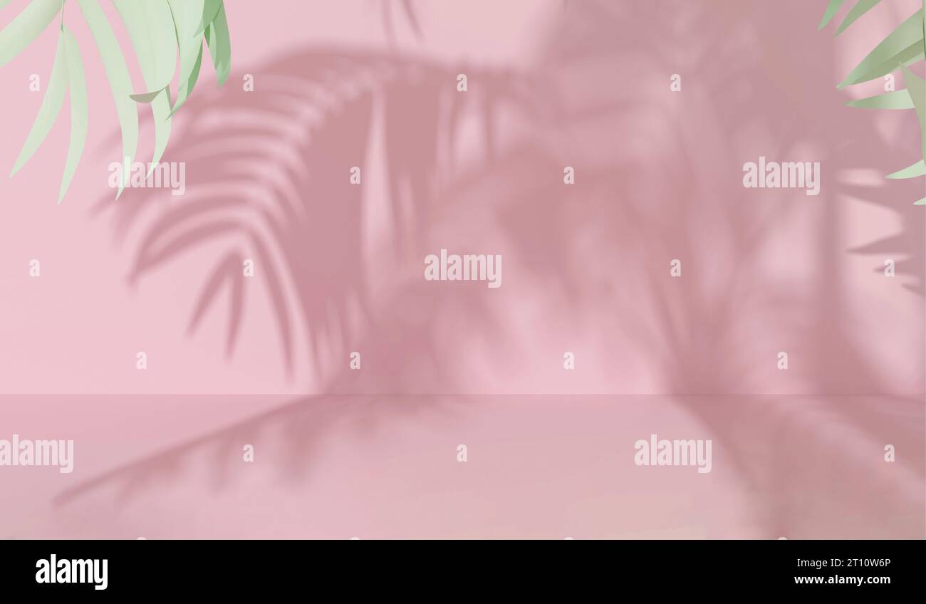 Wall with shadows of palm tree lights in psychedelic colors. 3D ...