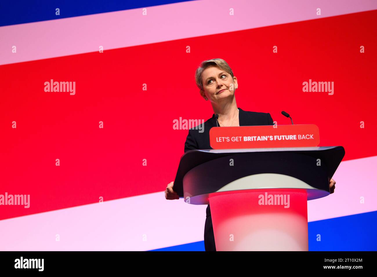 London, UK. 10 October 2023. Yvette Cooper MPspeaks during the Labour ...