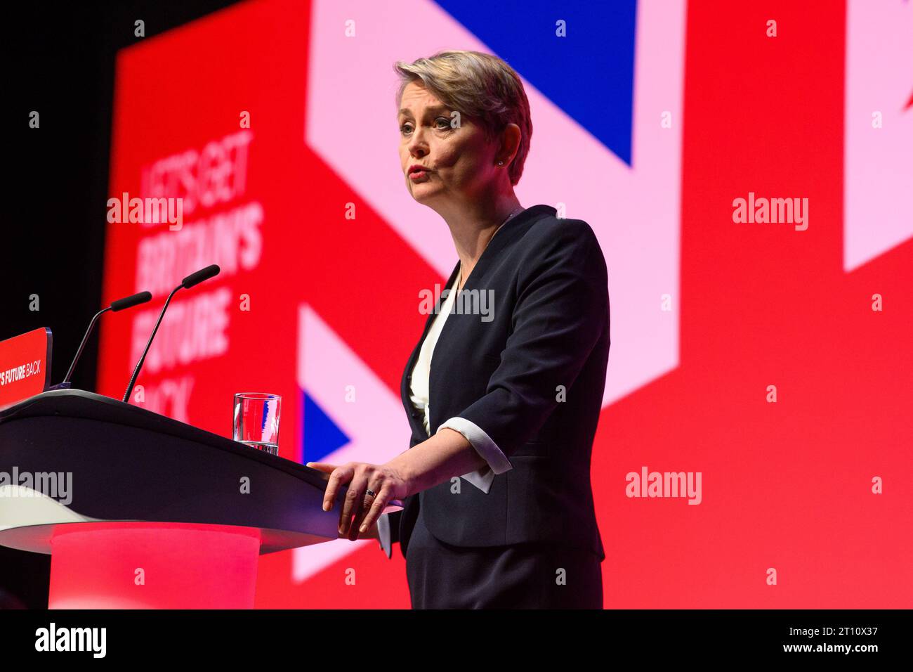 London, UK. 10 October 2023. Yvette Cooper MPspeaks during the Labour ...