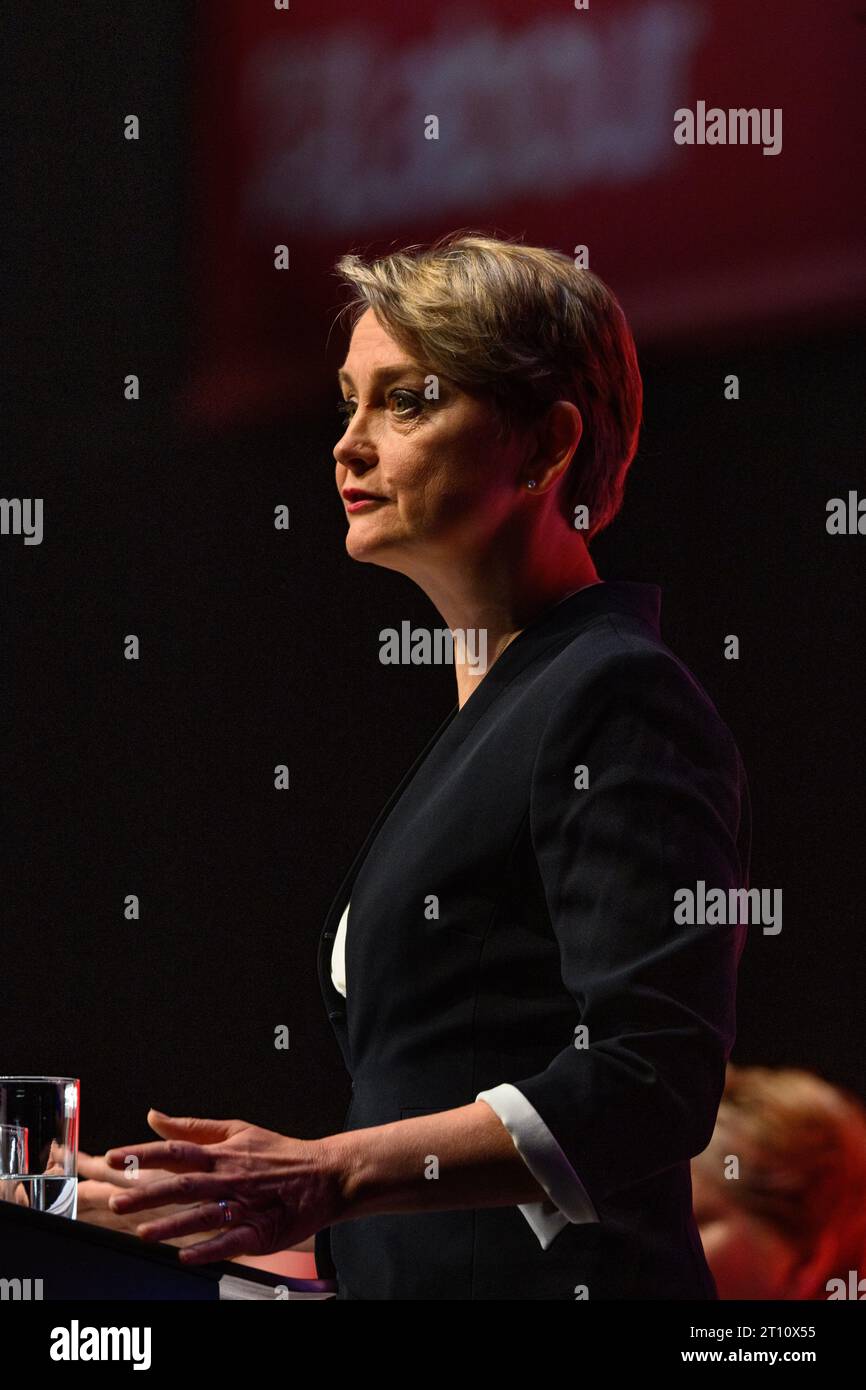London, UK. 10 October 2023. Yvette Cooper MPspeaks during the Labour ...