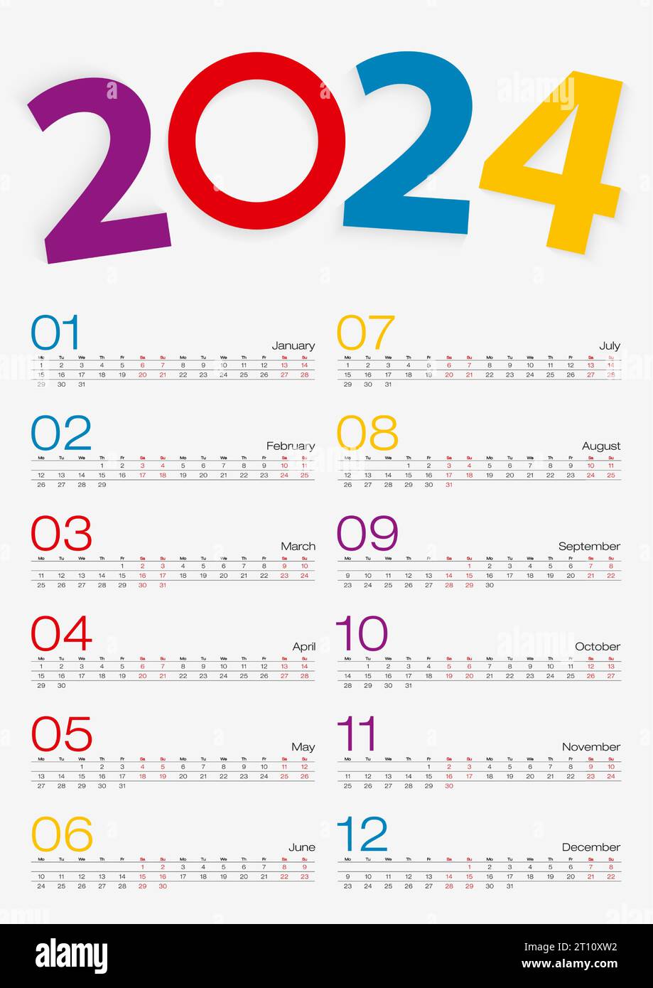 Calendar 2024, All month, 2 weeks line. Vector Illustration Stock ...
