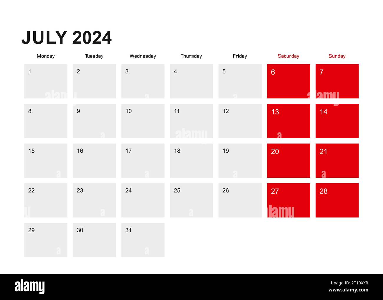 2024 July planner calendar design. Week starts from Monday. Vector ...