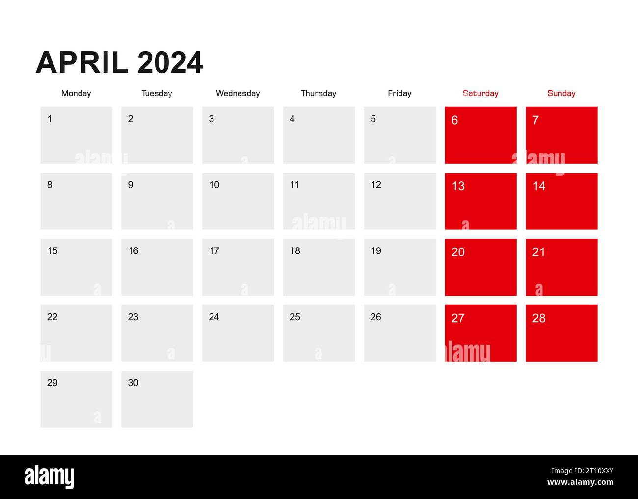 2024 April planner calendar design. Week starts from Monday. Vector ...