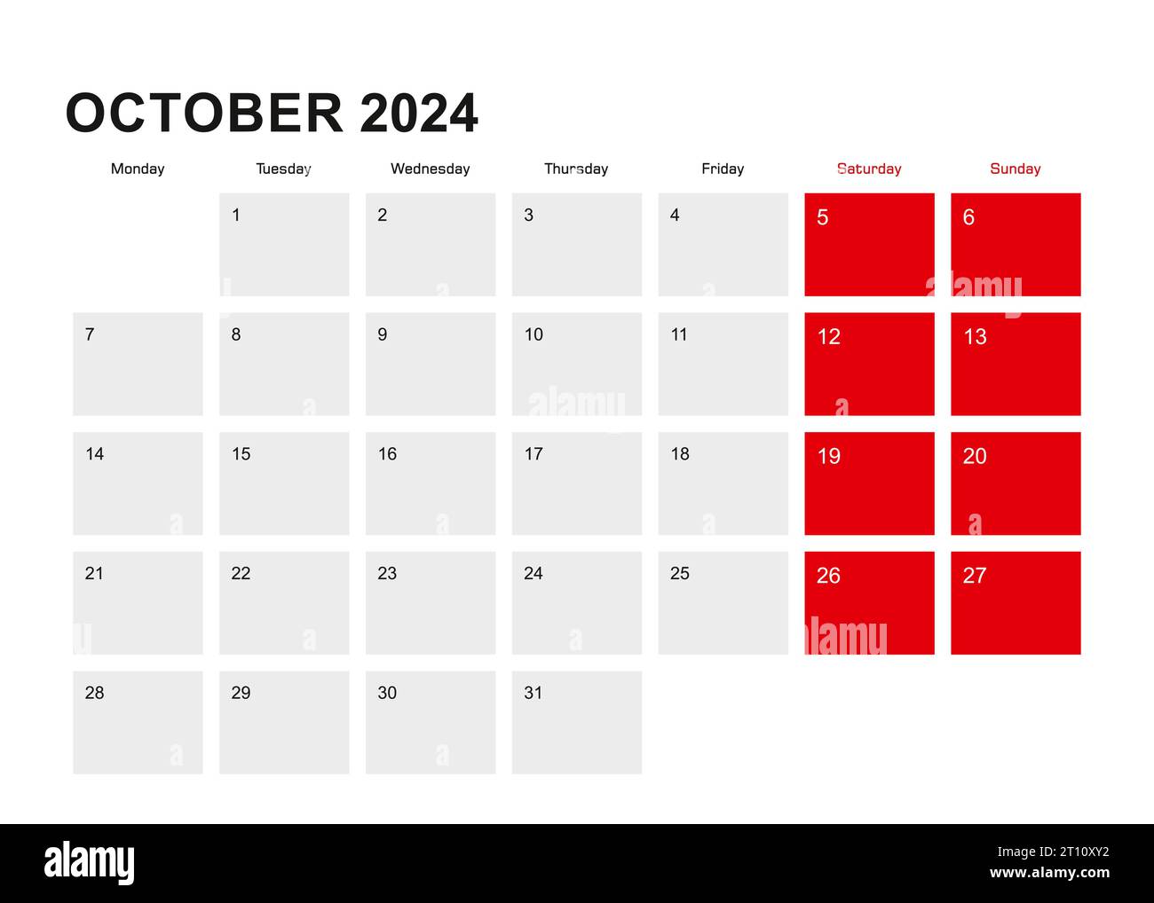 2024 October planner calendar design. Week starts from Monday. Vector ...