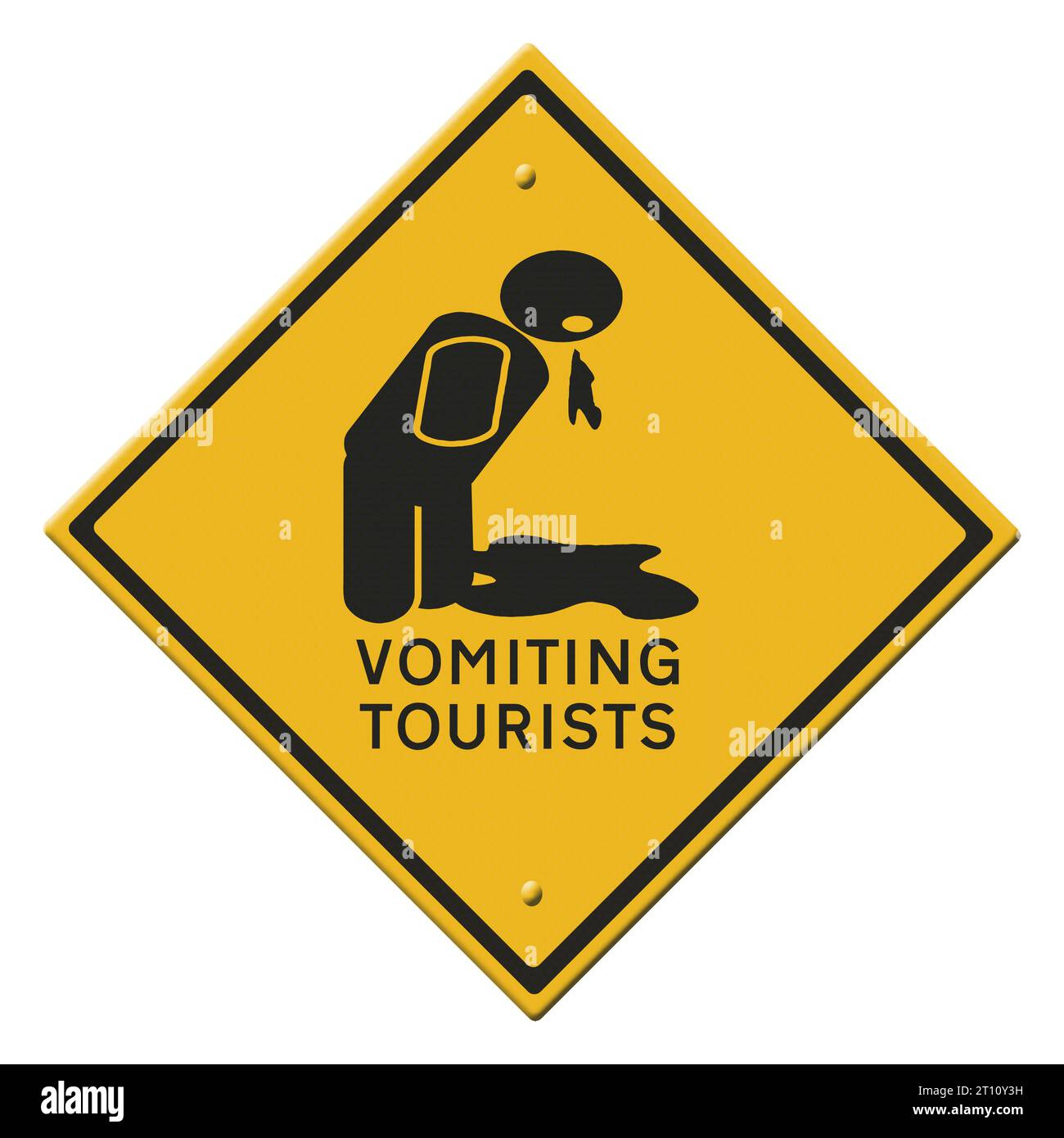 Digital composite Warning sign. Vomiting tourists. Credit: Imago/Alamy ...