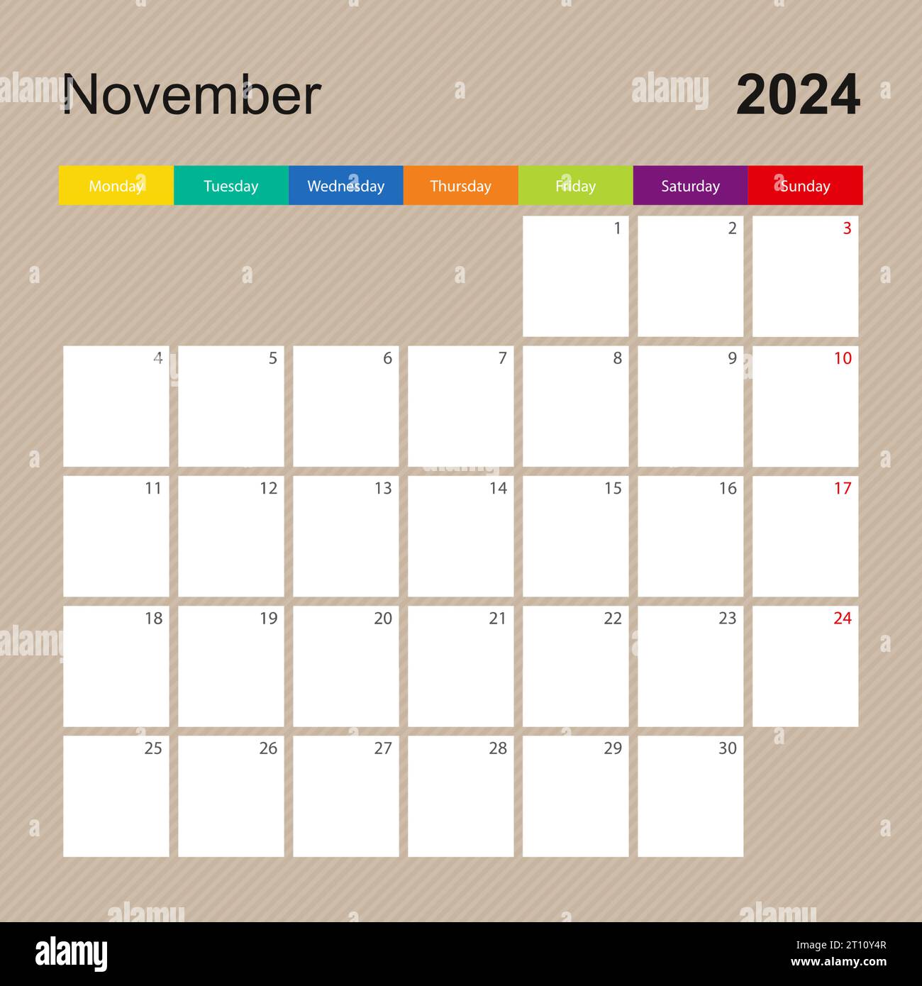 Calendar page for November 2024, wall planner with colorful design ...