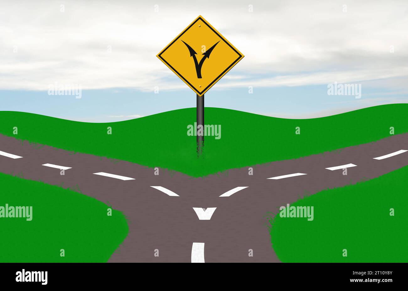 Digital Composition Concept - Fork in the road Sign decisions ahead ...