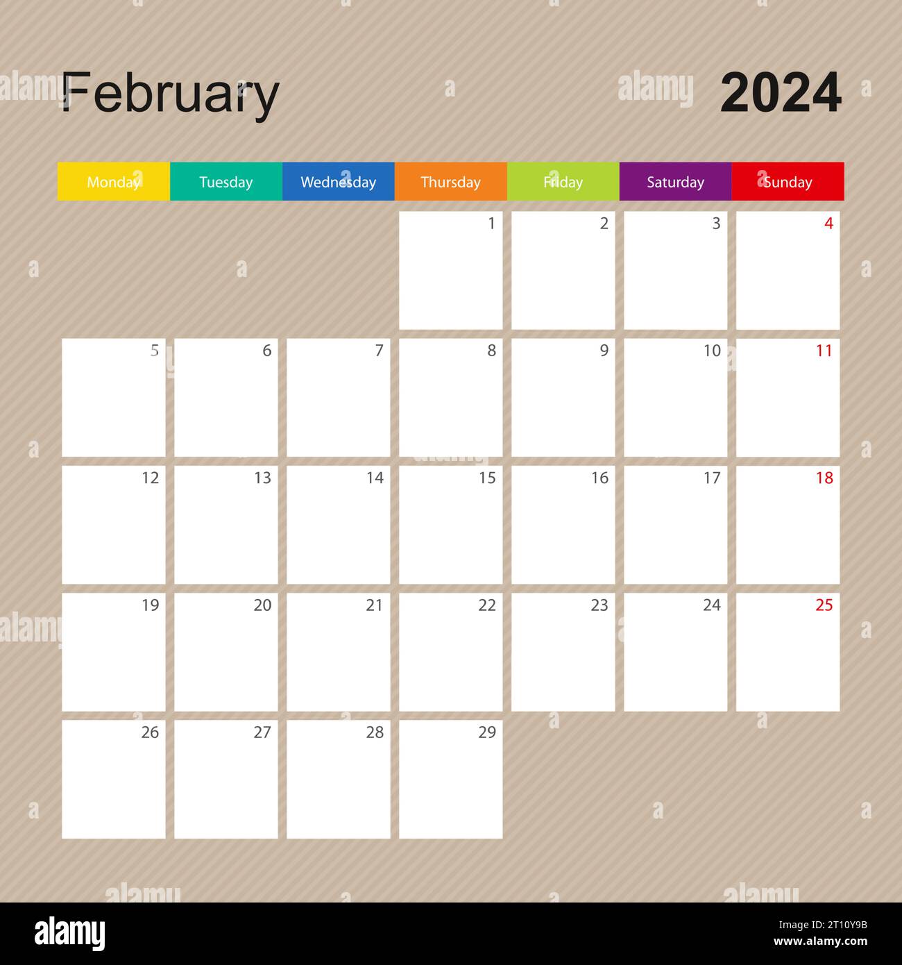 Calendar page for February 2024, wall planner with colorful design ...