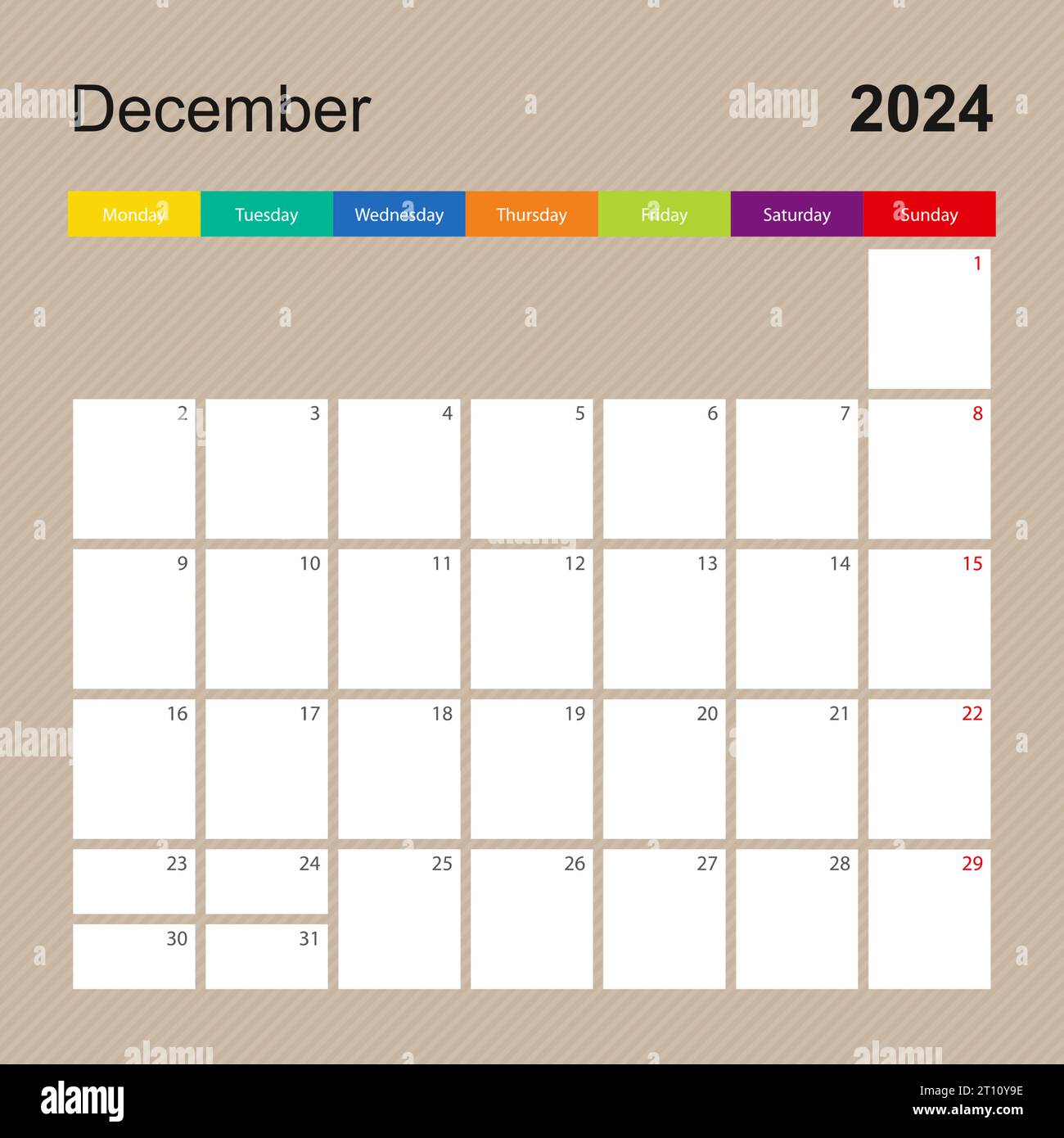 Calendar page for December 2024, wall planner with colorful design ...