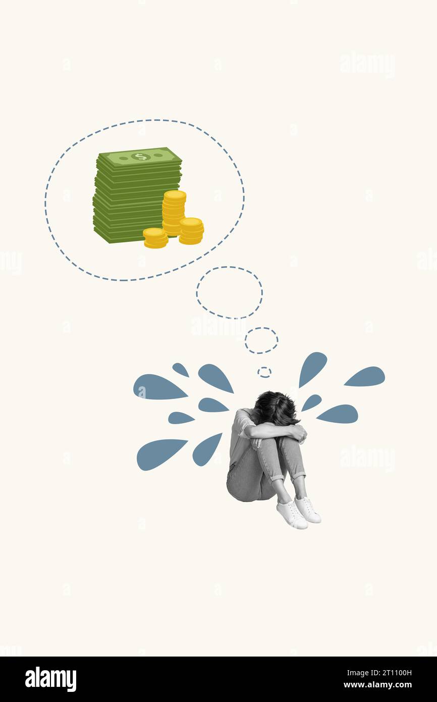 Vertical composite creative illustration photo collage of upset ...