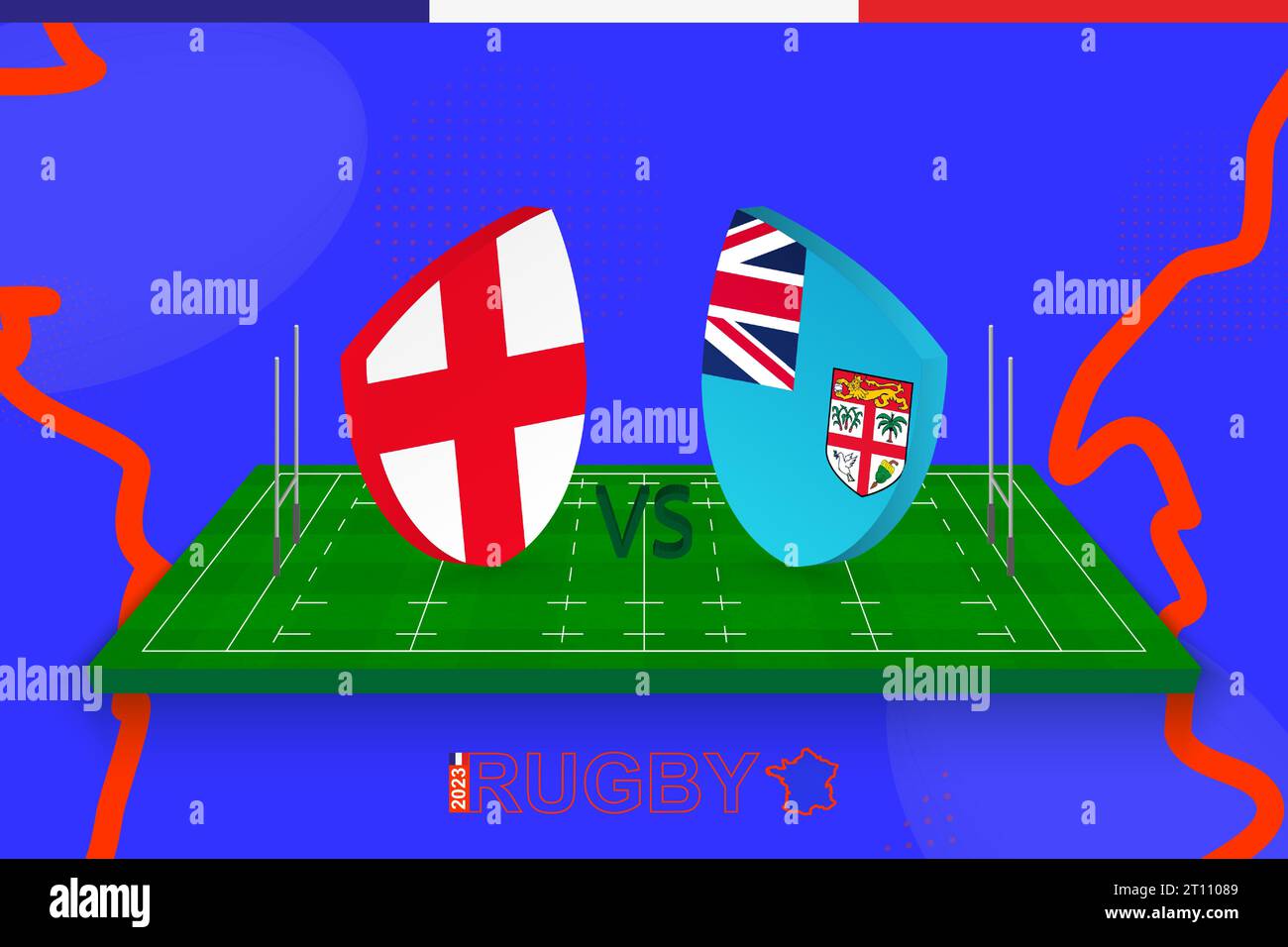 Rugby team England vs Fiji on rugby field. Rugby stadium on abstract ...