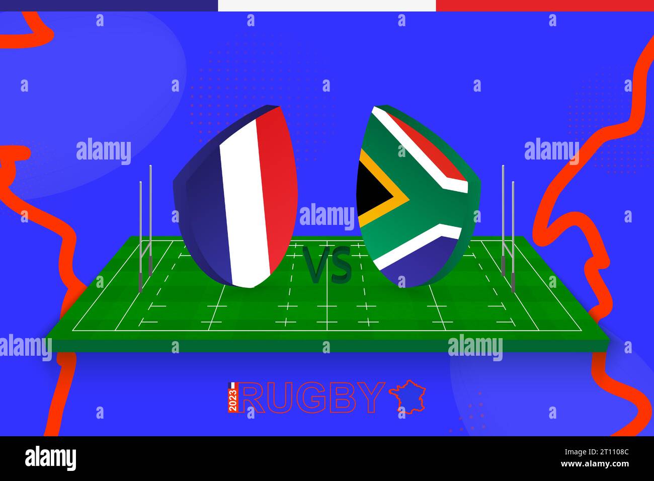 Rugby team France vs South Africa on rugby field. Rugby stadium on ...