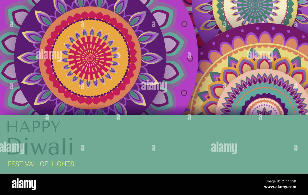 Happy Diwali. Light green background with diwali flower elements and ...