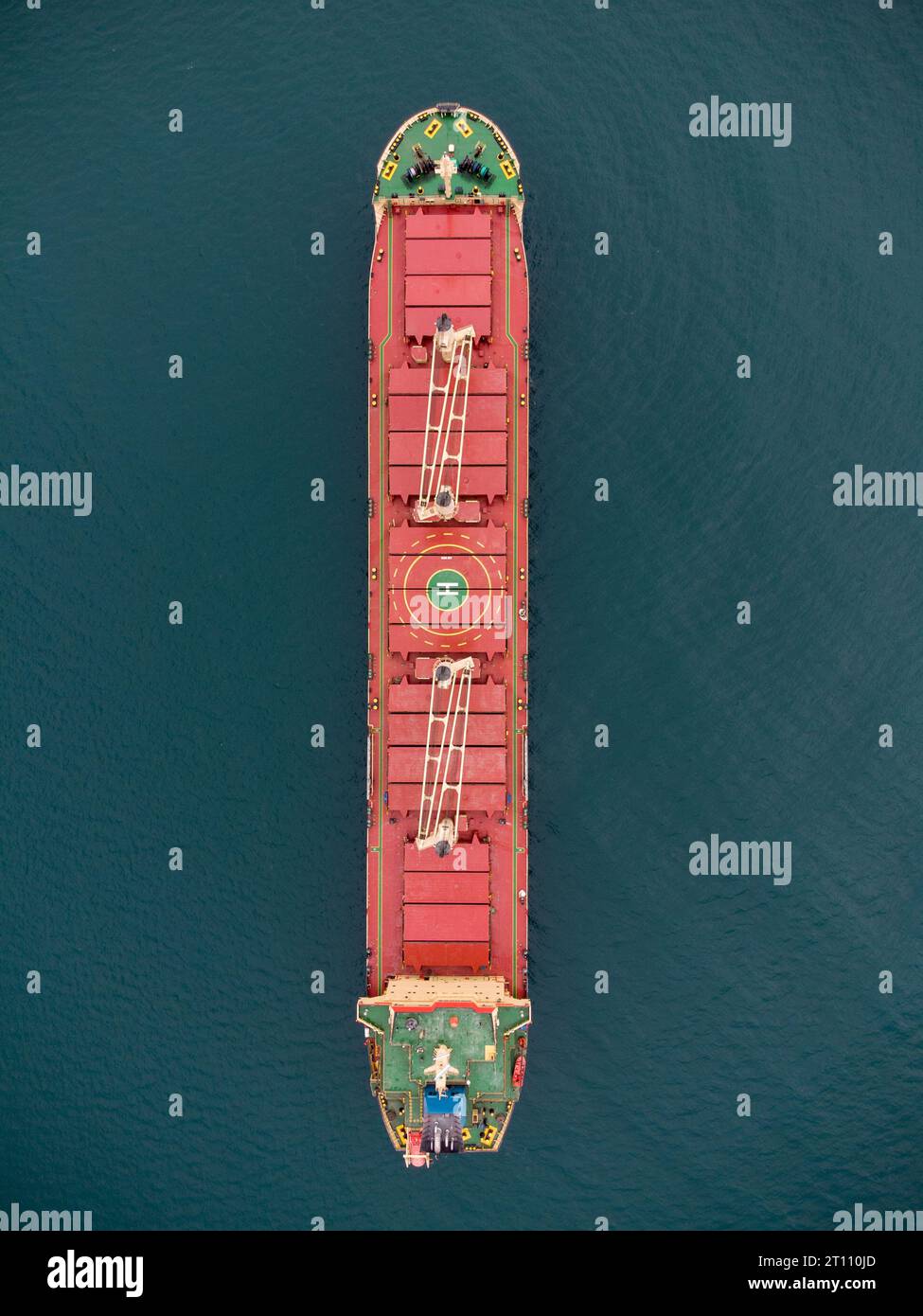 Large general cargo ship, Top down aerial Stock Photo - Alamy