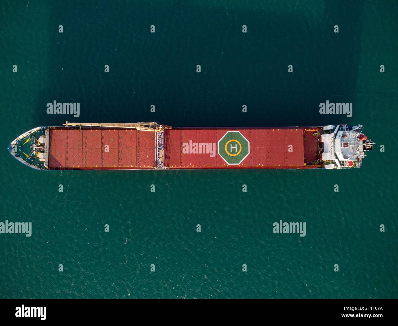 Large general cargo ship, Top down aerial Stock Photo - Alamy