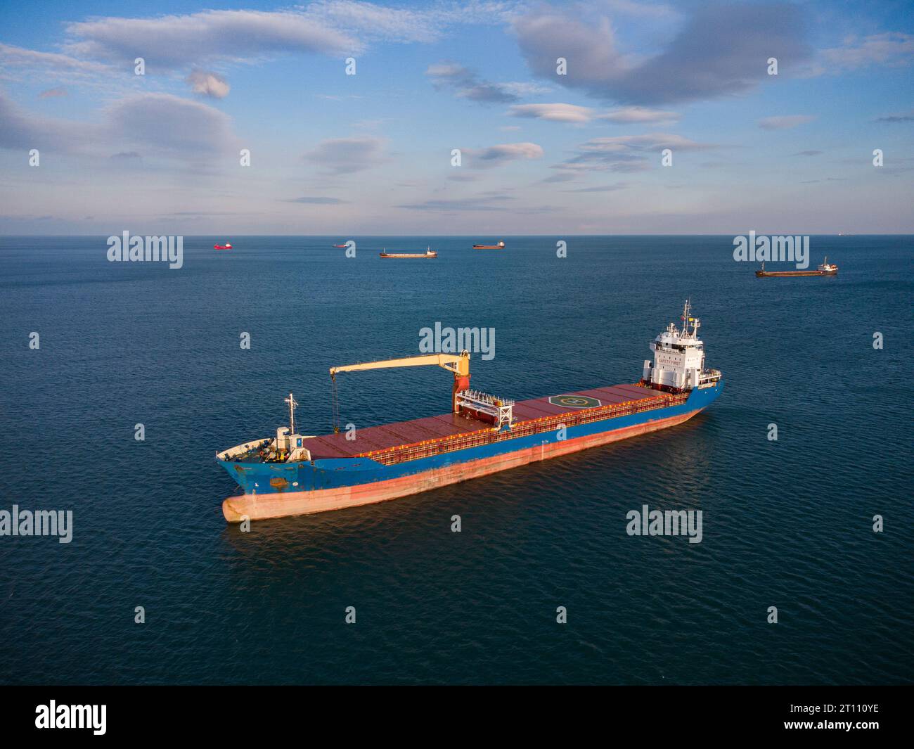 Large general cargo ship, Top down aerial Stock Photo - Alamy