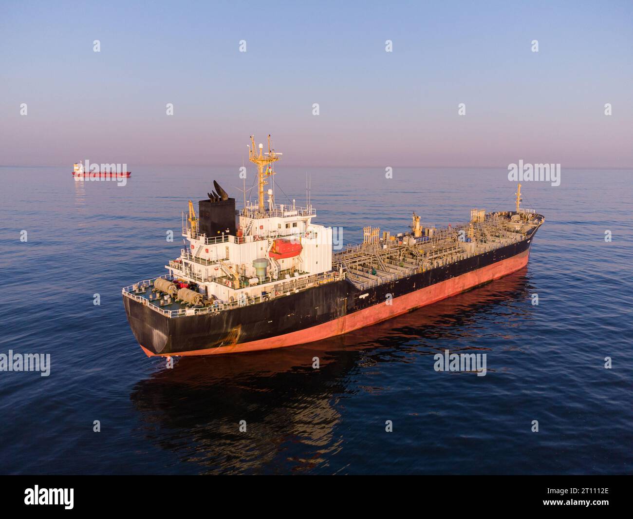 Large general cargo ship tanker bulk carrier, Top down aerial view at ...
