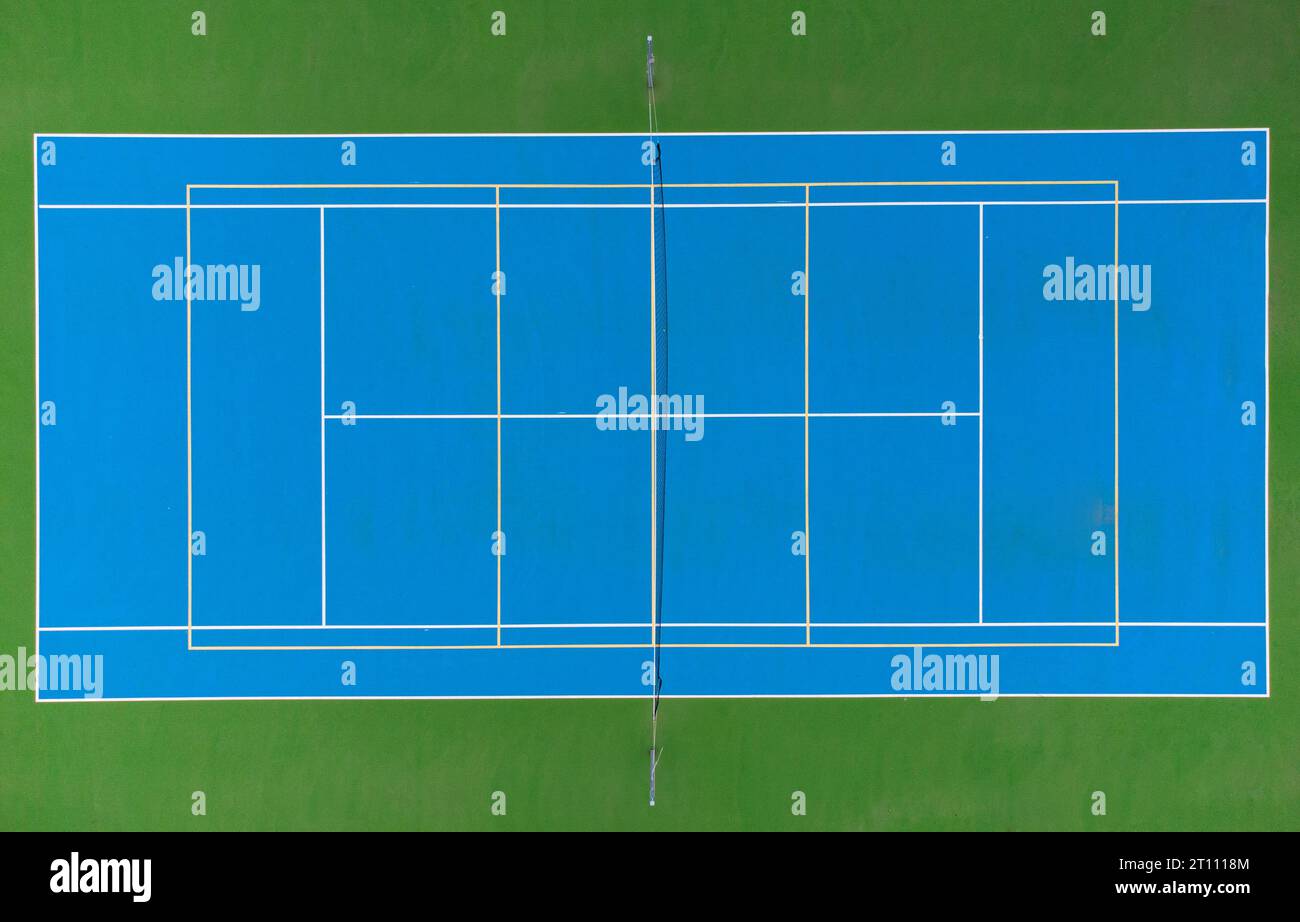 Tennis blue Court. Top view from the drone. Aerial photography Stock ...