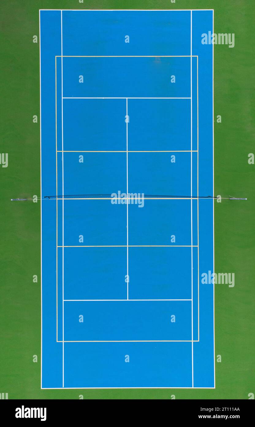 Tennis blue Court. Top view from the drone. Aerial photography Stock ...