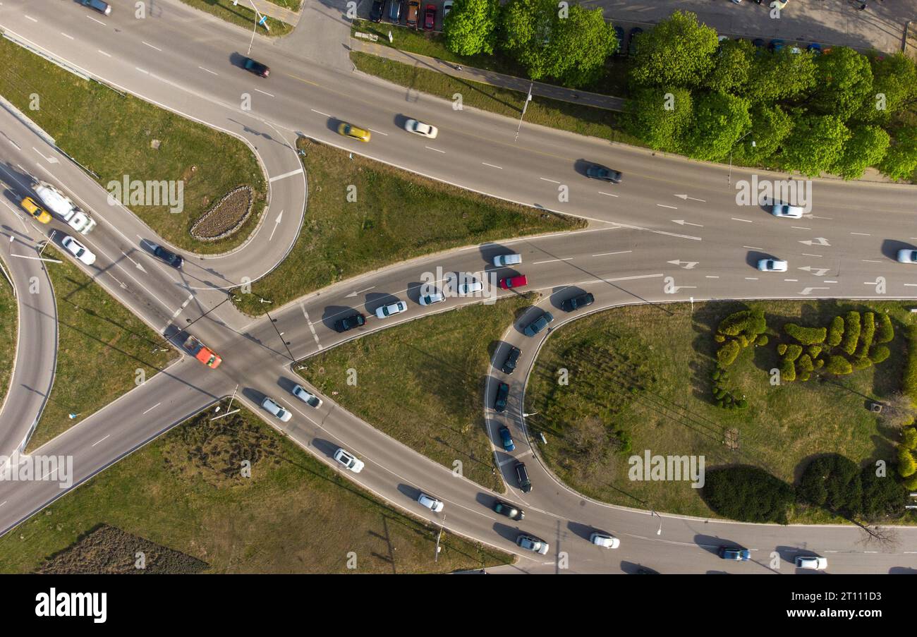 Aerial top view from a drone to a road junction in the city Stock Photo ...