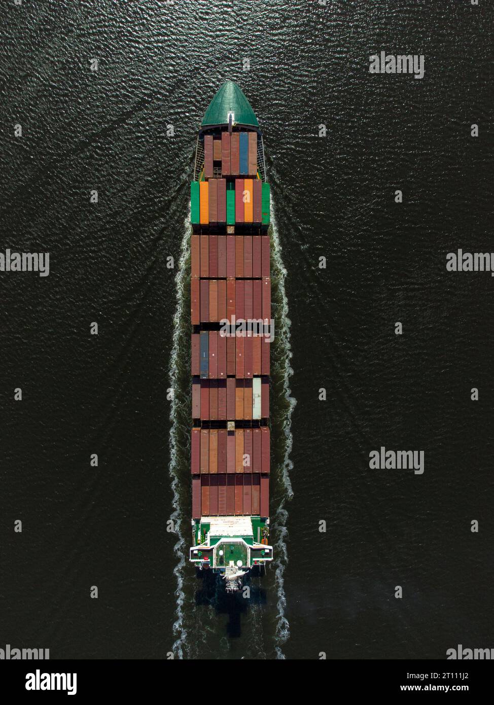 Aerial top view of cargo container ship in the sea Stock Photo - Alamy