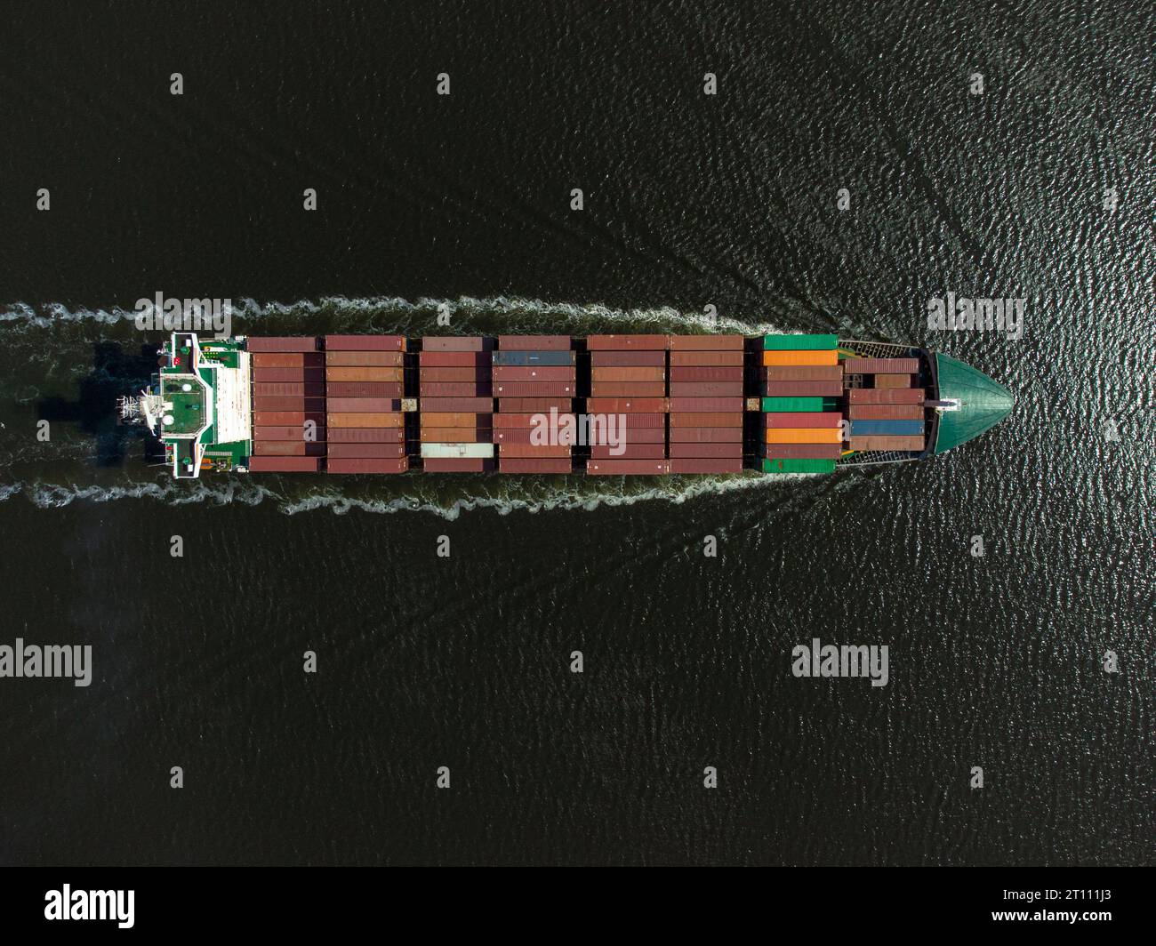 Aerial top view of cargo container ship in the sea Stock Photo - Alamy