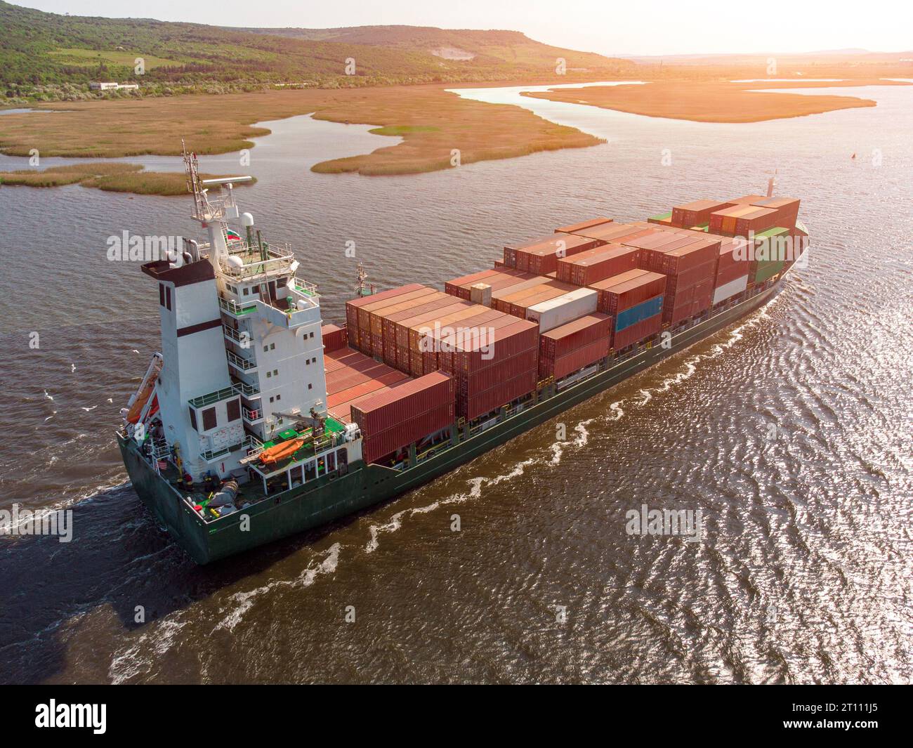 Aerial top view of cargo container ship in the sea Stock Photo - Alamy