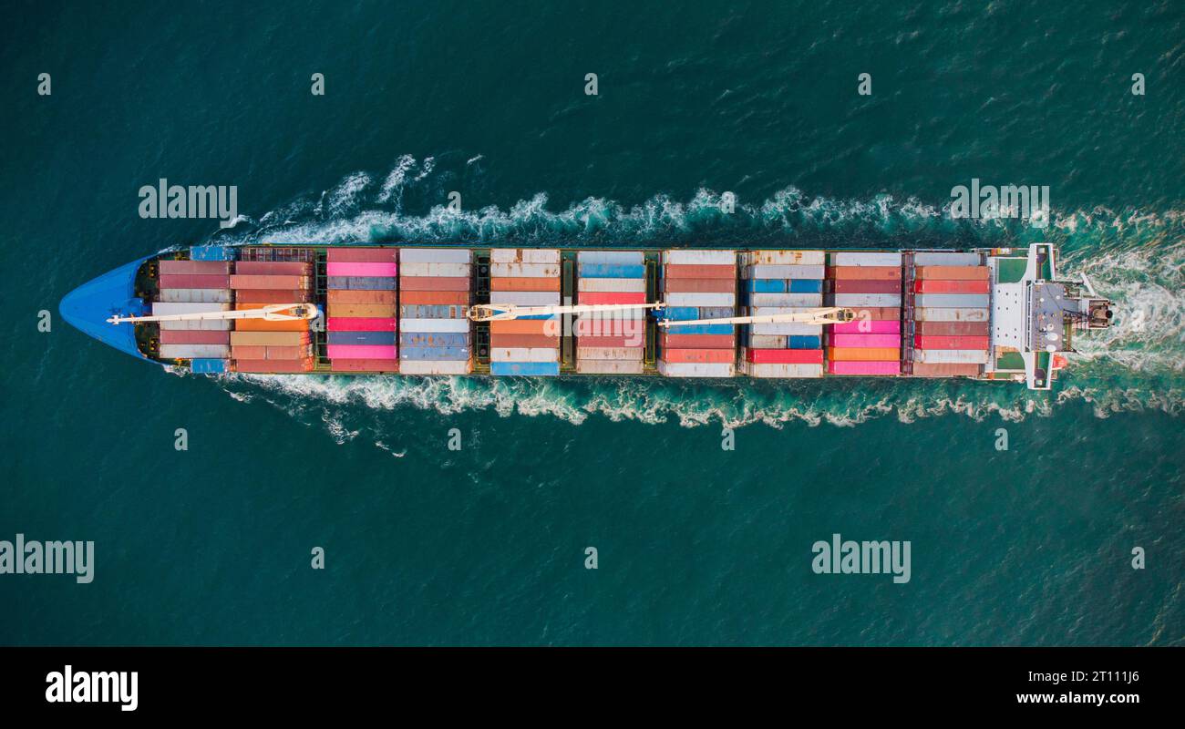 Aerial top view of cargo container ship in the sea Stock Photo - Alamy