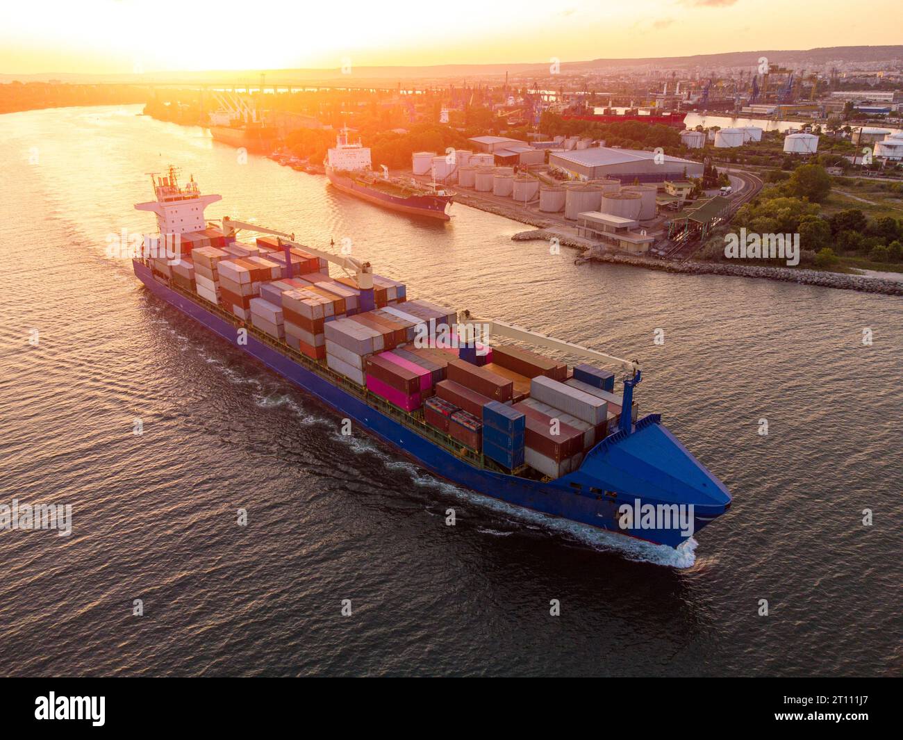 Aerial top view of cargo container ship in the sea Stock Photo - Alamy