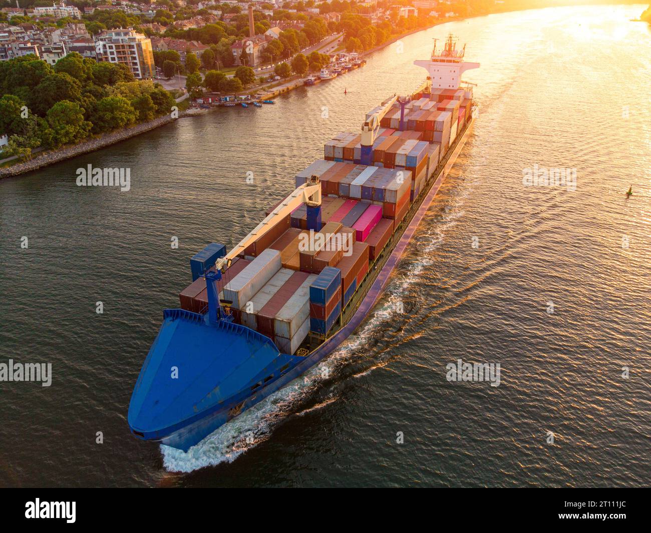 Aerial top view of cargo container ship in the sea Stock Photo - Alamy